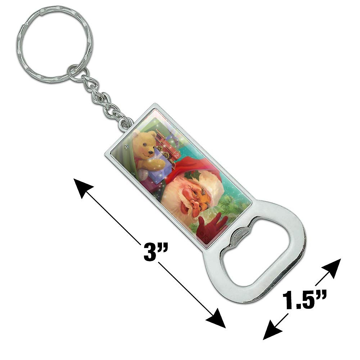 GRAPHICS & MORE Christmas Holiday Jolly Happy Santa Claus Keychain Rectangle Chrome Plated Metal Bottle Cap Opener