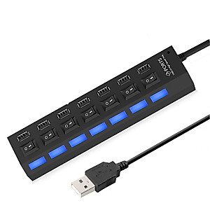 TXY 7 Port High Speed HUB USB 2.0 HUB Hub Power On/Off Switch LED for Pc Laptop USB Hub Splitter USB Adapter Charger (Black)