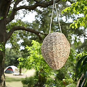 Evergreen Garden Wasp Nest Decoy | 10 inches Wasp Deterrent Outdoor Hanging | Fake Wasp Nests for Home, Patio, Garden | Made of Woven Reed and Rope