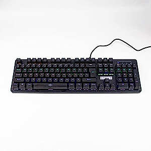 Gaming Keyboard with Customizable RGB Backlight, Tactile & Clicky Blue Switches, 104-Key Anti-Ghosting Wired Keyboard with Surround Lighting, Steel Body for PC and Laptop