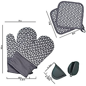 NAVITHOUS Oven Mitts and Pot Holders Sets 6pcs, Thick Cotton Oven Gloves High Heat Resistant 500℉with Extra Long Oven Mitts and Hot Pads Potholders with Non-Slip Silicone Surface for Cooking Baking