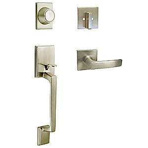eBuilderDirect Satin Nickel Lock Door Square Plate Lever Handle Entry / Privacy / Passage / Dummy / Deadbolt / Handleset 8048DC (Front Door Dummy Handle Set)