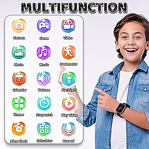 OVV Kids Game Smart Watch Boy Girl Age 3-12 with 24 Games Dual Camera 1.54" HD Screen Video Music Player Pedometer Alarm Clock Torch Calculator Student Digital Wrist Watch Electronic Learning Toys