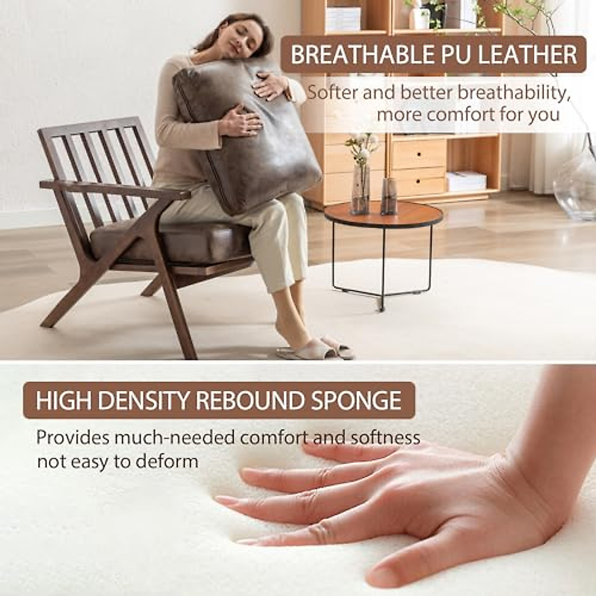 Bonzy Home Accent Chairs for Living Room,PU Leather Mid Century Modern Wood Reading Armchair with Removable Upholstered Cushions