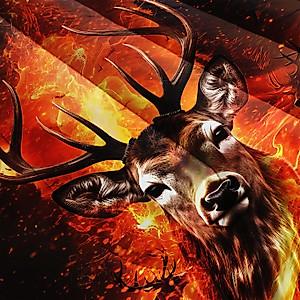 AILONEN Deer Hunting Bedding Set Queen Wild Deer Comforter Set, Fire Forest Wildlife Comforter Set for Boys Men,Deer Hunter Quilt and 2 Pillowcases,3 Pieces Queen Bed in a Bag