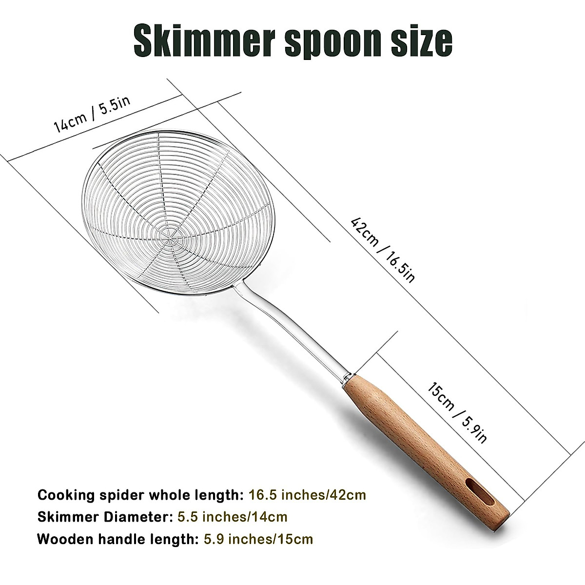 Spider Strainer, Cooking Spider, 5.5 Inch Spider Strainer Skimmer, Strainer with Wood Handle, Fryer Scoop Strainers for Kitchen Pasta Strainer Slotted Spoon Wire Strainer Ladle for Cooking