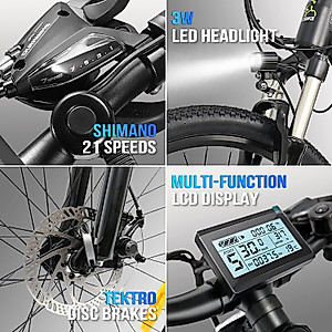 HOTEBIKE Electric Bike for Adults with 350W Motor 36V 10Ah Removable Battery 26" Ebike Cruiser Electric Bicycle Step-Thru Commuter Bike 21 Speed & Front Suspension