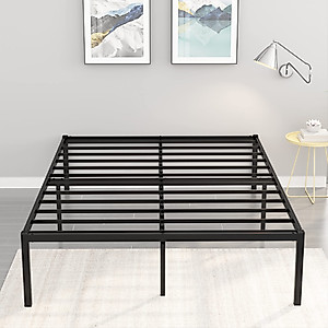 Weehom Queen Bed Frame 16 Inch Metal Platform Bed Frames No Box Spring Needed, Mattress Foundation, Heavy Duty Steel Slat Support, Large Underbed Storage Space, Easy Assembly, Black