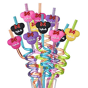 25 Mouse Ear Straws with 2 Cleaning Brush 5 Designs Great for Minnie Theme Birthday as Party Favors and Party Supplies