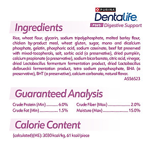 Dentalife Purina Plus Digestive Support Chicken and Pumpkin Flavor Small/Medium Dog Dental Chews - 6 oz. Pouch