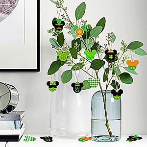 30Pcs St. Patrick’s Day Mouse Wood Hanging Ornaments Shamrock Lucky Clover Hanger Bauble Trefoil Pendant with Rope Irish Mouse Decoration Embellishments Gift Tag Crafts Supplies for Party Home Decor