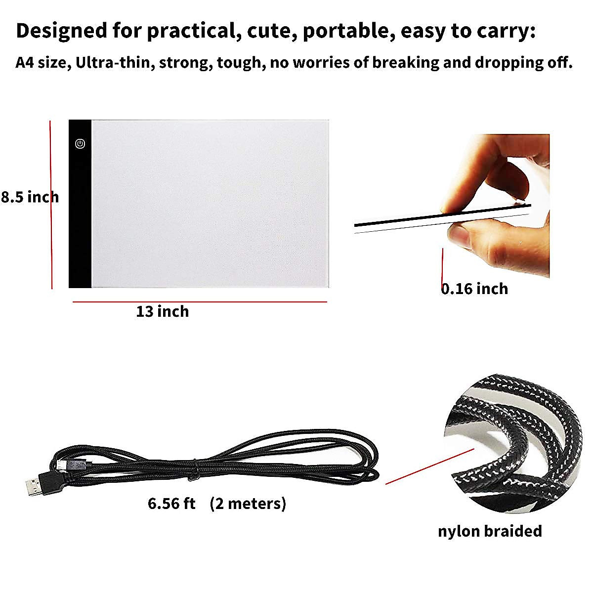 Portable A4 Tracing LED Board Light Box, Ultra-Thin Dimmable USB Cable Powered Artcraft Trace Light Pad Copy Boxes for Artists Tattoo Drawing, Sketching Tracer, Animation, X-ray