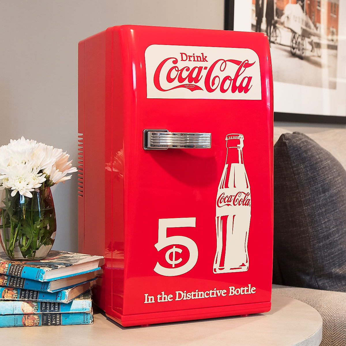 Coca Cola Retro Mini Fridge 18 Can Beverage Cooler Portable Compact Refrigerator for Home Office Dorm Travel Thermoelectric Energy Efficient Quiet Operation Small Appliance