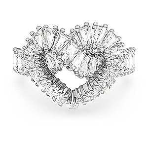 SWAROVSKI Matrix Cocktail Ring, Woven Heart-Shaped Ring with Clear Crystals on a Rhodium finished Setting, Size 5, Part of the Matrix Collection