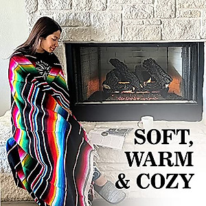 Leos Imports Mexican Serape Blanket, Traditional Saltillo Mexican Blanket, Handmade Mexican Blankets and Throws, Multipurpose Indoor and Outdoor Blankets and Throws, 84 x 55 Inches, Black