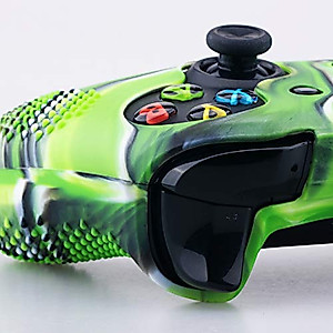 9CDeer 1 Piece of Studded Protective Silicone Cover Skin Sleeve Case + 8 Thumb Grips Analog Caps for Xbox One/S/X Controller Camouflage Green compatible with Official Stereo Headset Adapter