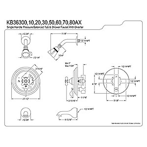 Kingston Brass KB36370AX Restoration Tub and Shower Faucet, Brushed Brass 7.13 x 7.5 x 4.94