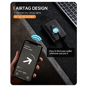 YESIIW Airtag Wallet, RFID Wallet for Men, Smart Apple Wallet with Airtag Holder ID Window Cash Slot Magnetic Closure Leather Trifold Pop up Card Wallet Holder(Black 8 Cards