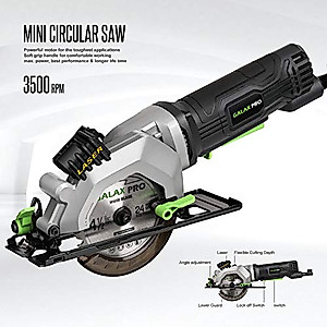 GALAX PRO 4Amp 3500RPM Circular Saw with Laser Guide, Max. Cutting Depth1-11/16"(90°), 1-1/8"(45°）Compact Saw with 4-1/2" 24T TCT Blade, Vacuum Adapter, Blade Wrench, and Rip Guide