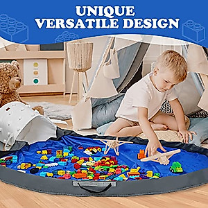 Toy Storage Basket and Playmat - Large Toy Basket with Drawstring Play Mat - Slide Away Canvas Storage Bin - Sturdy Kids Storage Baskets - Modern Toy Storage Box - Toy Storage Bags For Girls, Boys