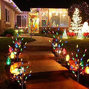 Windpnn 4-Pack C6 Solar Christmas Lights Outdoor Strawberry Stake Lights, Waterproof Outdoor Christmas Pathway Lights, Decorative Solar Christmas Yard Decorations Lights for Garden Yard Patio