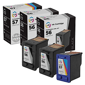 LD Remanufactured Ink Cartridge Replacement for HP 56 & HP 57 (2 Black, 1 Color, 3-Pack)