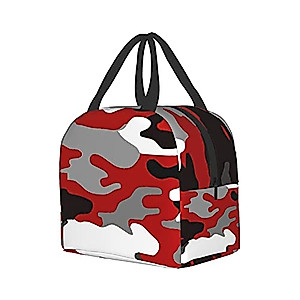 Insulated Lunch Bag Reusable Lunch Box, Cooler Lunch Tote Bag With Front Pocket for Girls Boys Women Men Picnic Office Work, Red Camo Print