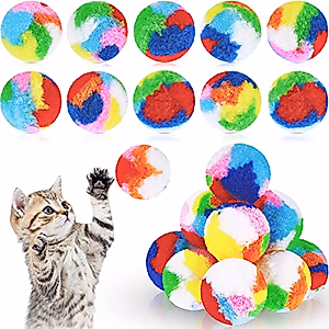 20 Pcs Christmas Cat Ball Toy Kitty Yarn Puffs Assorted Color Small Cat Toy Plush Kitty Soft Balls Cat Pom Pom Balls Fuzzy Kitty Balls for Pet Cat Kitten Kitty 1.6 Inch in Diameter