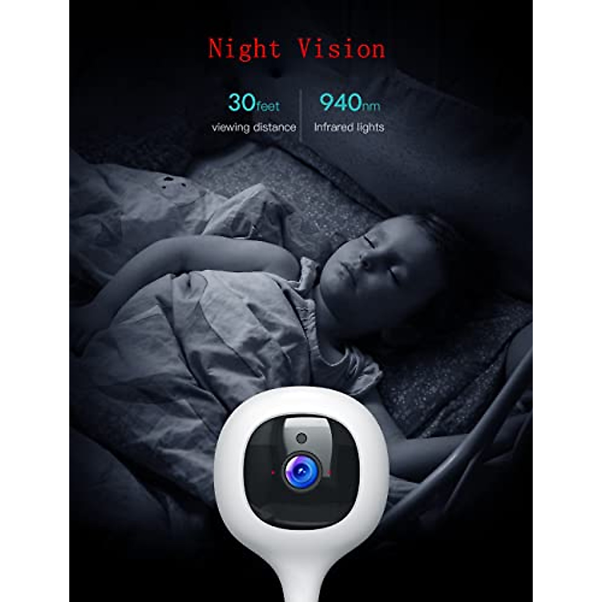 Baby Monitor 1080P FHD WiFi Security Indoor Camera Smart Pet Camera 103° Wide-Angle Two-Way Audio, 940nm Night Vision,Motion Detection, Compatible with Alexa