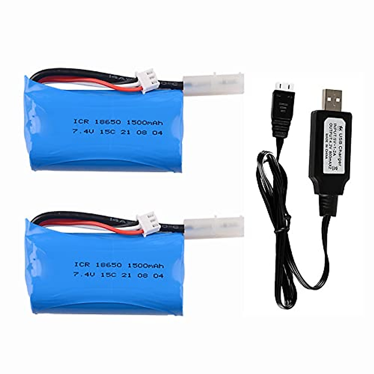 7.4V (2 x 3.7V) 1500mAh Li-ion Battery with Standard Tamiya Connector for HONGXUNJIE HJ806 2.4GHz RC Boat HJ806 Battery 2 Pack with USB Charger
