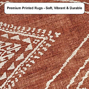 ReaLife Machine Washable Area Rug Runner - Living Room Bedroom Bathroom Kitchen Entryway Office - Padded Low Pile Stain Resistant Premium - Moroccan Diamond Tribal - Jax - Orange 3' x 5'