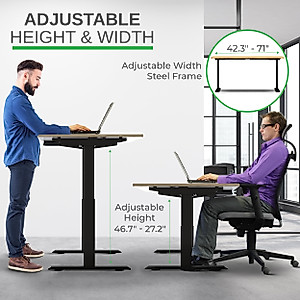 Rise UP Dual Motor Electric Adjustable Height Width Standing Desk Frame with Memory Premium Quality sit Stand up Ergonomic Home Commercial Office Desk Base Legs Base Table no Desktop Computer Black