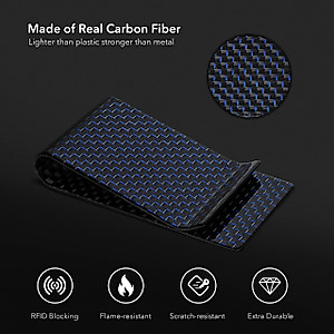SERMAN BRANDS Carbon Fiber Money Clip Credit Card Holder Slim Business Front Pocket Clips for Men Black Glossy (Blue/black)