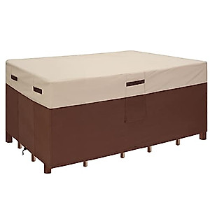 ELEXTYLE Waterproof Patio Table Covers for Rectangle Table and 4-6 Chairs 96''L x 70''W x 32''H Brown/Beige Outdoor Rectangular/Oval Windproof Patio Dinning Set Covers