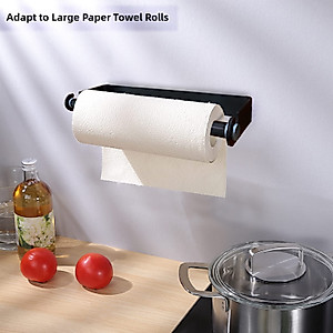 Paper Towel Holder Under Cabinet - Matte Black Paper Holder for Kitchen Easy Installation No Drilling Aluminium Wall Mount Paper Towel Holder for Pantry Sink Bathroom with 3 Adhesive Hooks, Easy Tear