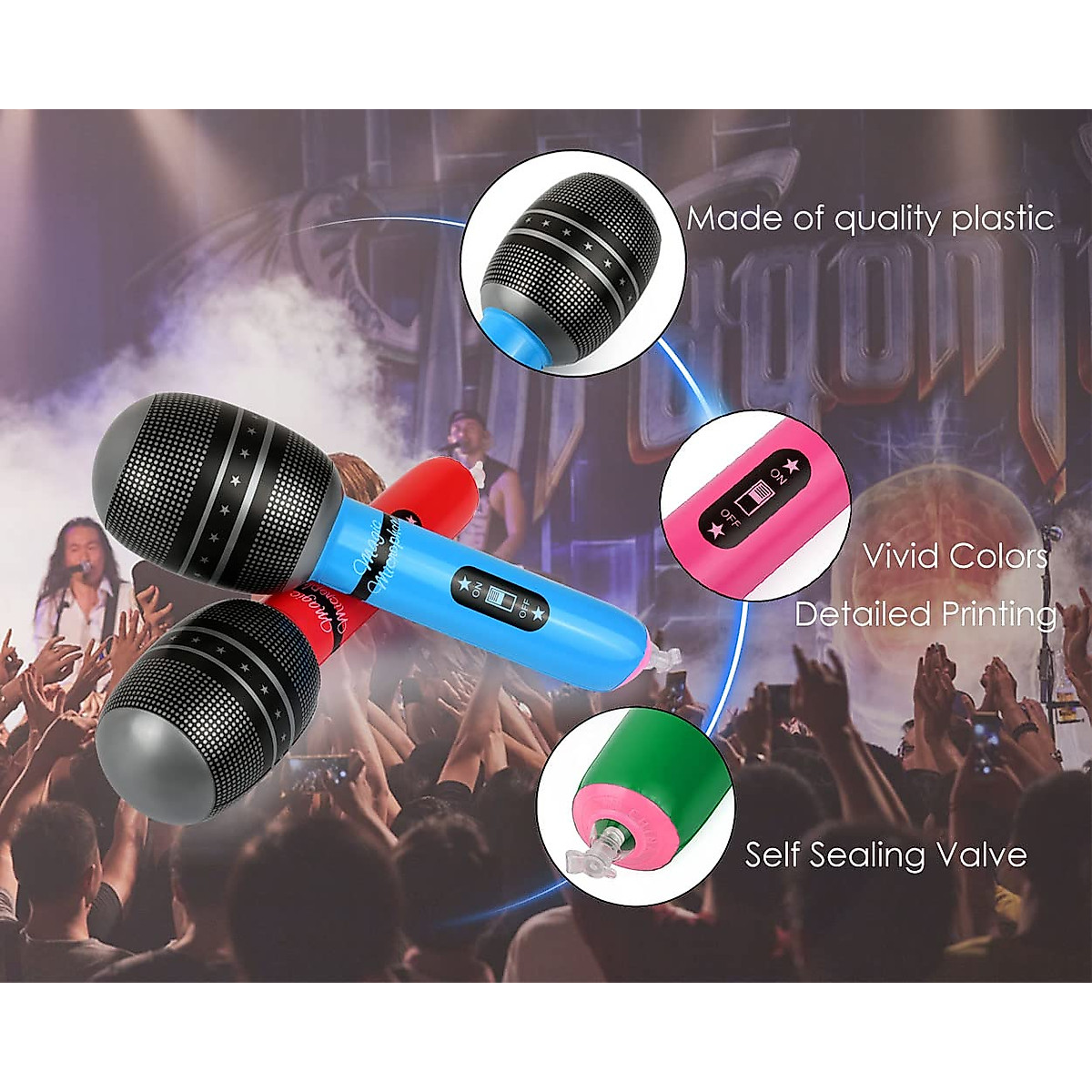 DS. DISTINCTIVE STYLE Inflatable Microphones 6 Pieces 10-Inch Blow up Microphones 80s 90s Party Favors Performace Photo Props Random Colors