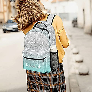 Eiis Silver Glitter Ombre Teal Ocean Students Personalized School Backpack for Kid-Boy /Girl Primary Daypack Travel Bookbag, One Size (P22889)