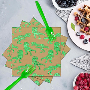 DYLIVeS Green Foil Dinosaur Birthday Party Decorations,Rawr Dinosaur Disposable Tableware Set Dinosaur Rex Party Supplies for Boys, 9'' Dinosaur Dinner Plates and Napkins Cups Forks Set, Serves 24