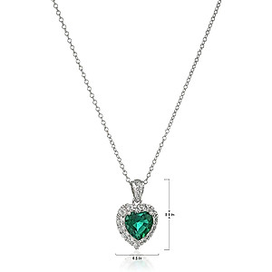 MORGAN & PAIGE Platinum-Plated .925 Sterling Silver Lab-Grown Emerald 1/2" Heart Pendant with White Topaz Halo on 18" Chain Necklace - May Birthstone
