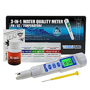 3 in 1 Water Quality Multi-Parameter pH EC Temperature Meter Tester Monitor Sensor Probe Test Kit ATC Waterproof Black-Light for Aquariums Hydroponics Laboratory Pool Spa Drinking Water