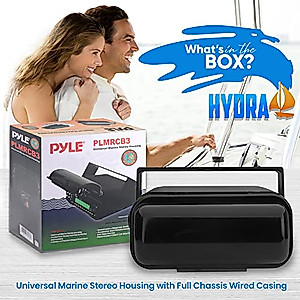 Pyle Durable Universal Marine Stereo Cover - Water Resistant Boat Radio Protector Shield with Flip-Up Door & Neoprene Gasket - Compatible with Dual Shaft & DIN Style Stereos - Pyle PLMRCB3 , Black