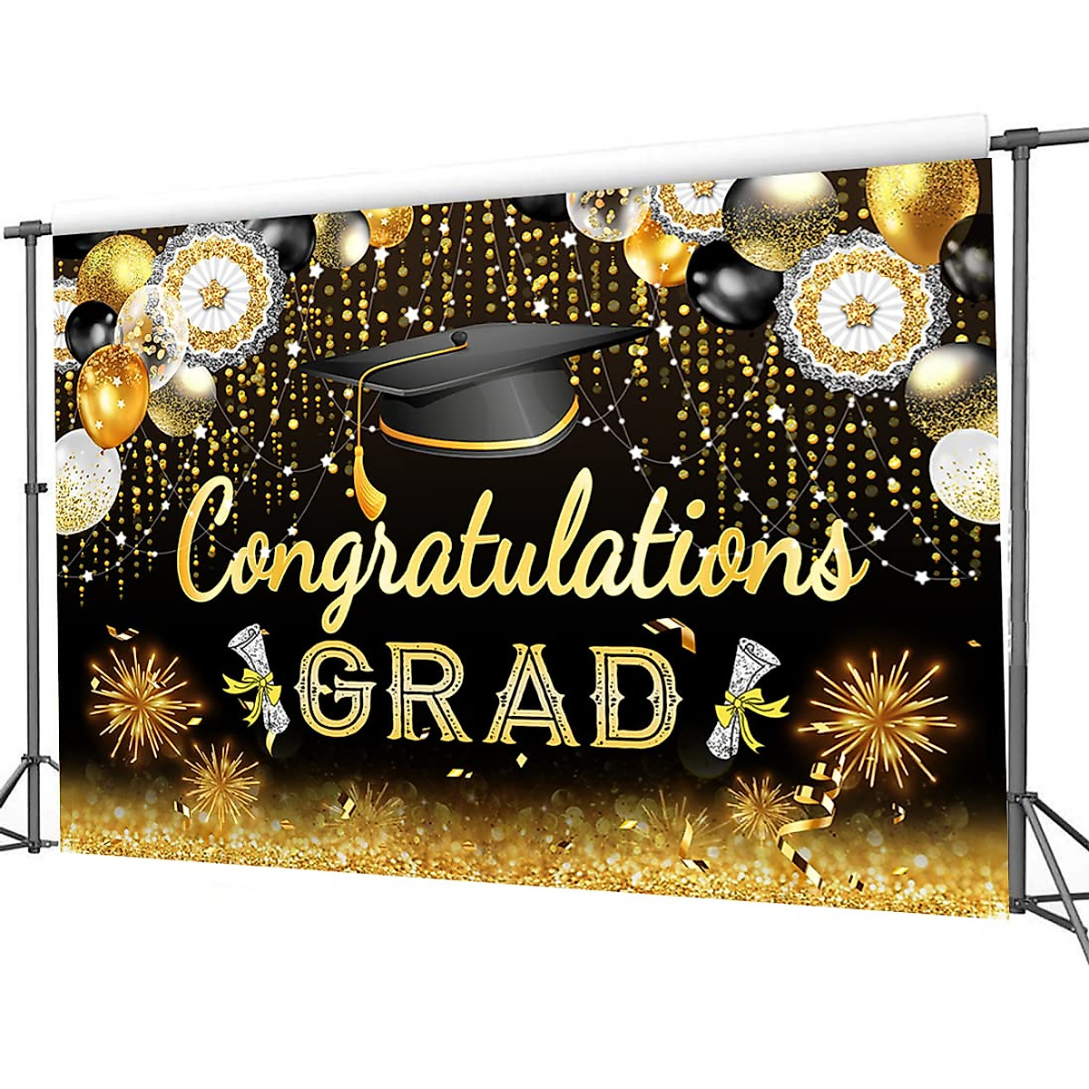 Dudaacvt 8x6ft Class of 2025 Backdrop Black Gold Glitter Bokeh Graduation Party Background 2025 Congrats Grad Prom Party Backdrop