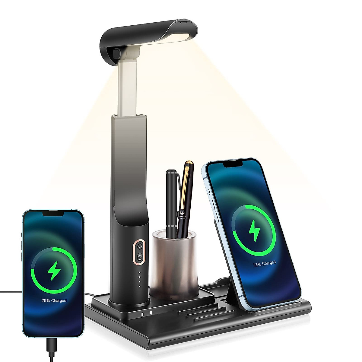 S SUNSBELL Led Desk Lamp, Wireless Charger 15W, Desk Lamp with USB Charging Port, 3 Lighting Modes 5W Desk Lamps for Home Office, Dorm Room Essentials Office Accessories, College Student Gifts