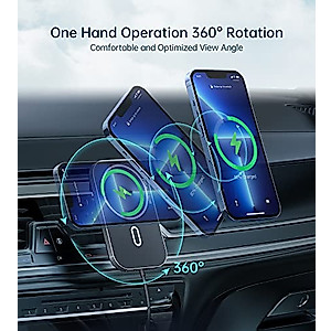 Magnetic Wireless Car Charger, 360°Adjustable Magnetic Air Vent Mount Compatible with MagSafe Car Charger, Compatible with iPhone 14/13/12 Pro Max Plus Mini(Caseless), Mag Safe Case(with Car Adapter)
