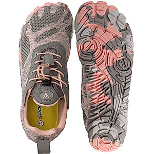 Joomra Womens Barefoot Road Running Tennis Shoes Size 8.5 Minimalist Wide Walking Camping Zero Drop Athletic Hiking Trekking Toes Workout Sneakers Grey Pink 39