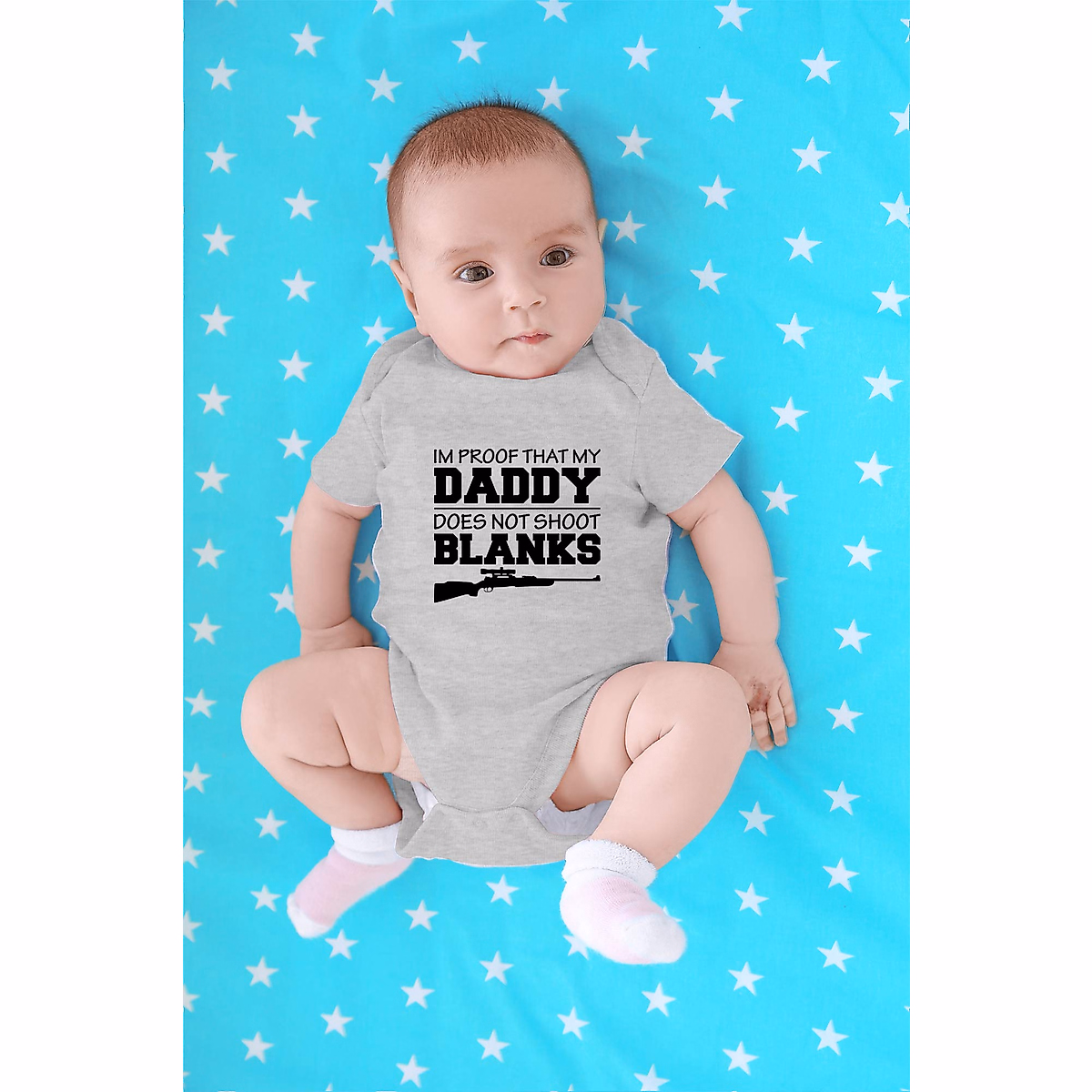 CBTwear I'm Proof That My Daddy Does Not Shot Blanks Baby Bodysuit Boy Girl Adorable Romper Clothing (Newborn, Heather Grey)