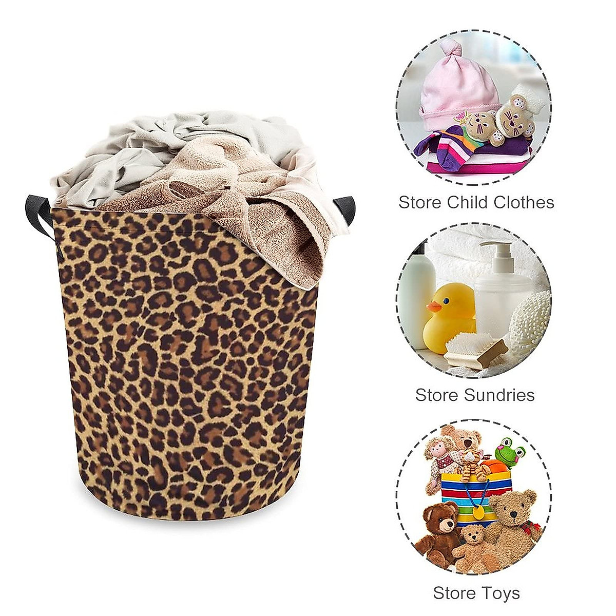 RENJUNDUN Laundry Hamper Storage Bins Collapsible Cheetah Leopard Brown Basket for Dirty Clothes Kids Nursery Decor Toys Organizer Bathroom Bedroom College Dorm, 17.3 inch H x 16.5 inchD