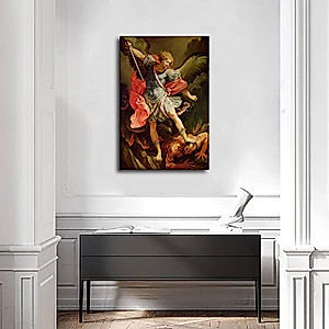 Archangel Michael St Michael Defeated Satan Poster Judaism Christian Catholic Islam Orthodox Easter Bible Canvas Picture HD Print Modern Home Bedroom Bathroom Church Temple Decor Wall Art (12×18inch-No Framed)