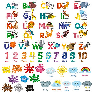DECOWALL DS9-8070 Animal Alphabet Numbers Colour Weather Kids Wall Stickers Decals playroom Letters Decor Bedroom ABC Nursery Classroom Toddlers Learning Educational Baby Rainbow Colorful