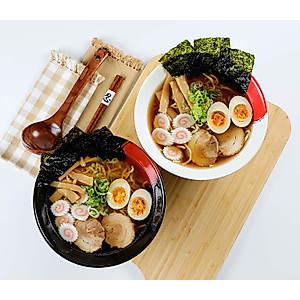 HAKONE YOSEGI Ceramic Japanese Ramen Bowl Set (Black, 60oz)